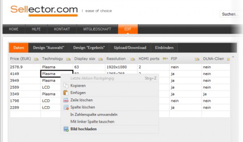 Sellector.com Tabellen-Widget und Performancetunings – naxma Software